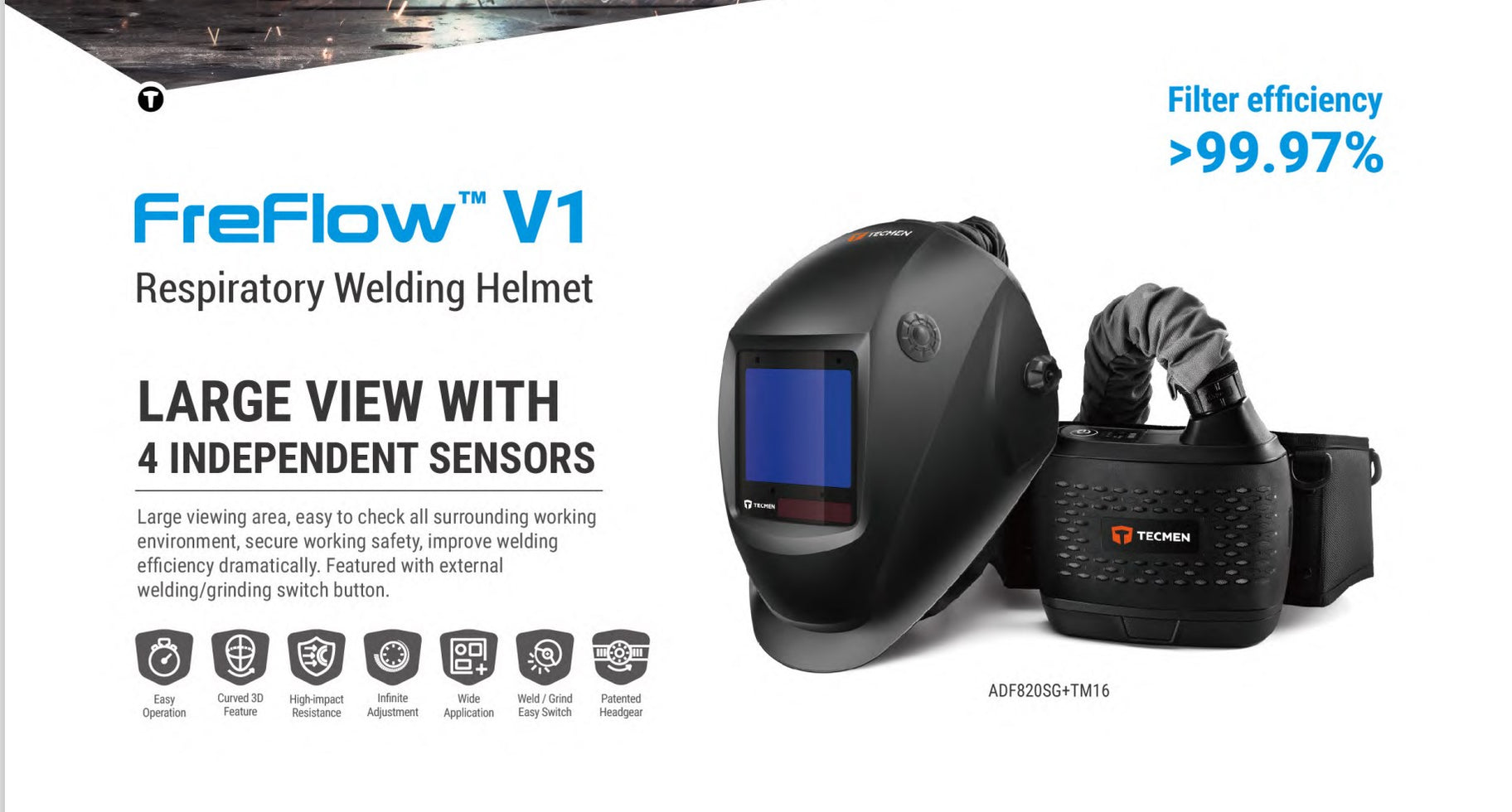 Welding Helmet Tecmen Papr Freflow V1 820s System — Eastern Welding Supplies VIC