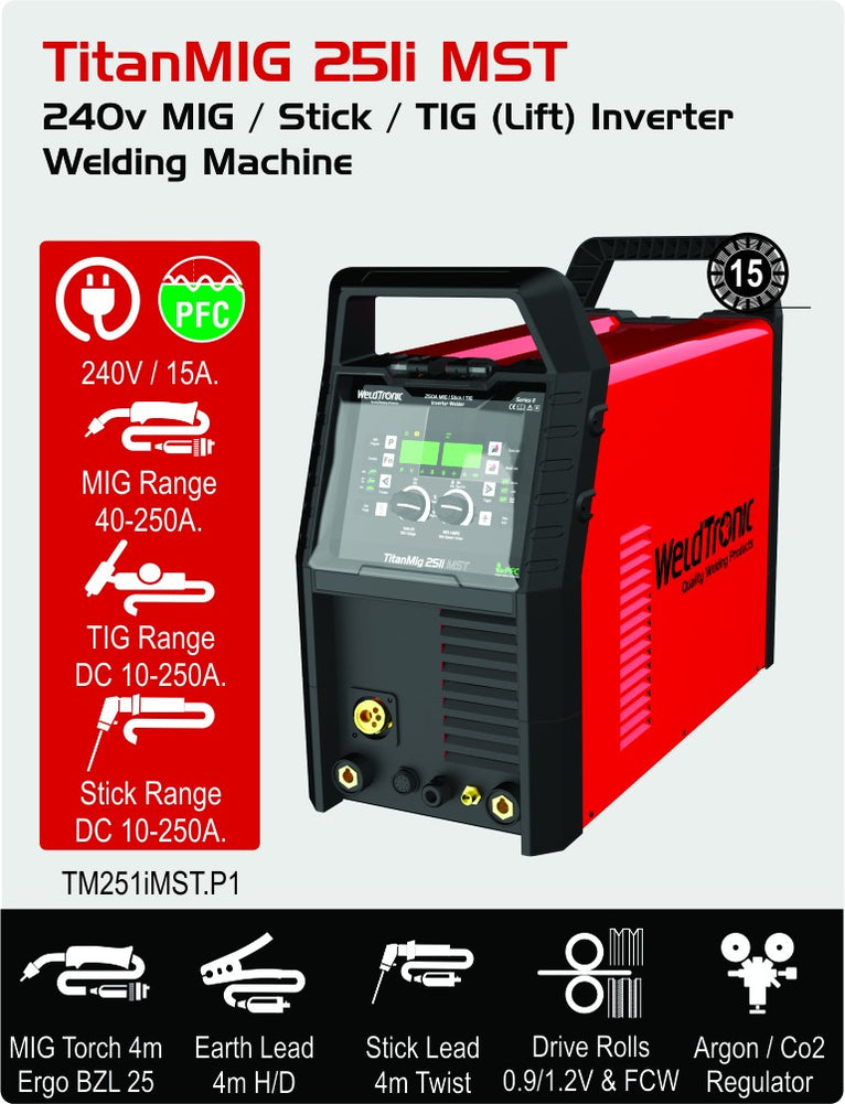 Mig Welder Weldtronic Titan 251i Mst Multi-function Mig Welder 240v Pf — Eastern Welding ...